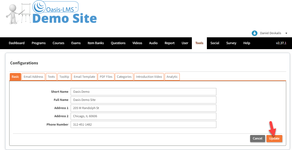 How to change the organization's Information – Oasis LMS