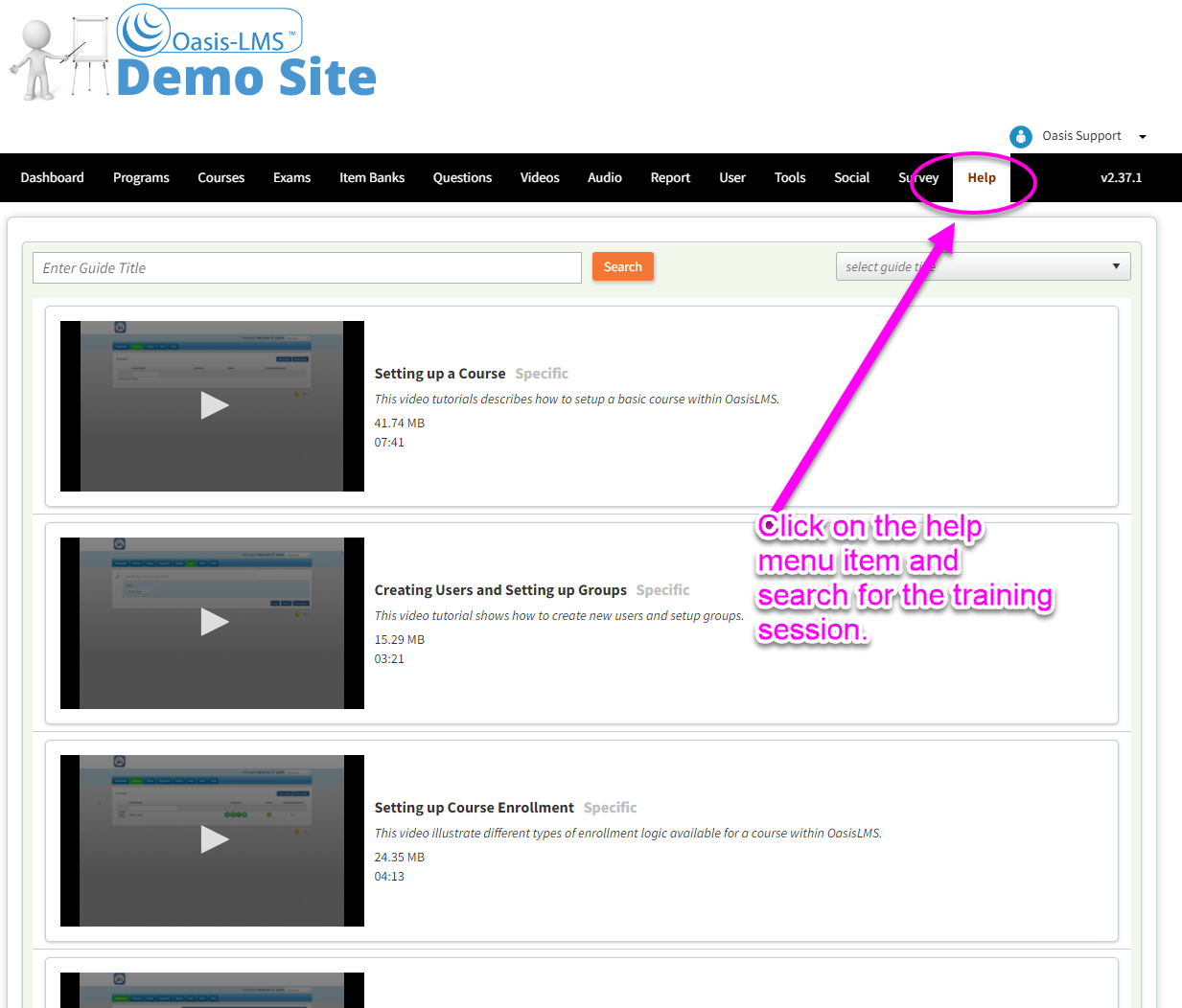 How to get help about Oasis – Oasis LMS