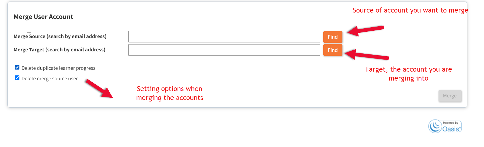 How to merge accounts – Oasis LMS