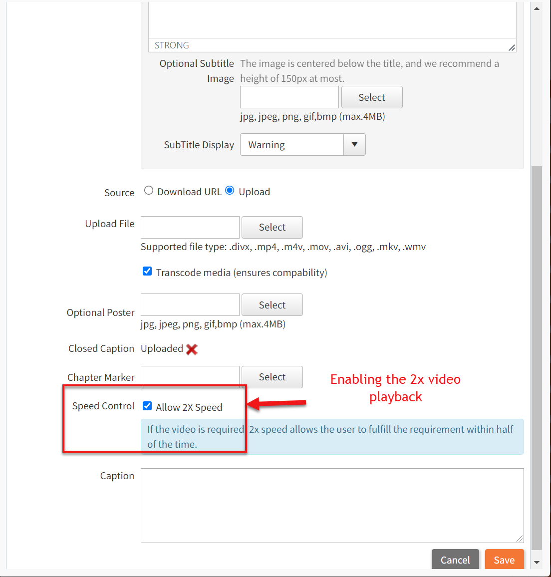 How to to enable the playback speed capabilities for a video (2x speed ...